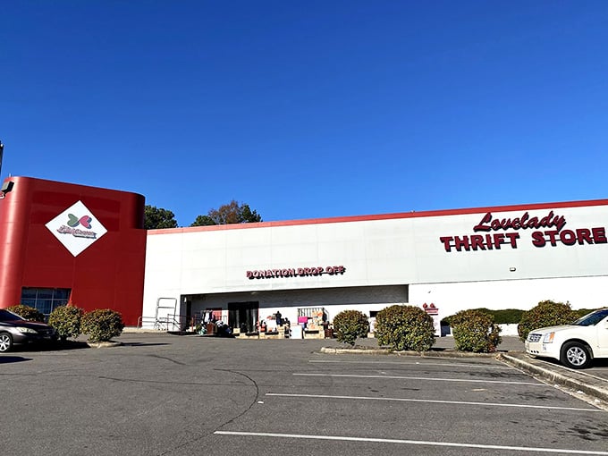 That bold red exterior isn't just for show; it's basically a beacon calling bargain hunters from miles around.