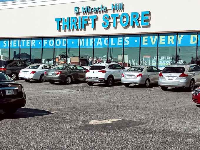 That blue storefront isn't just a thrift store, it's your ticket to retail therapy without the guilt.