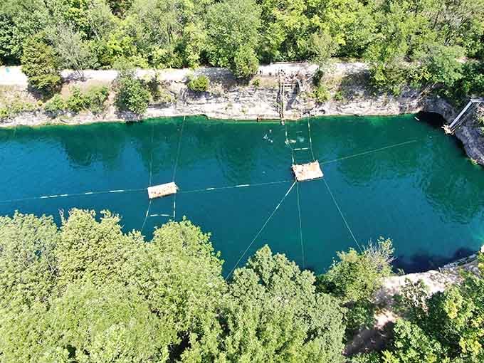 Limestone walls frame this aquatic gem like nature's own picture-perfect postcard from southern Indiana.