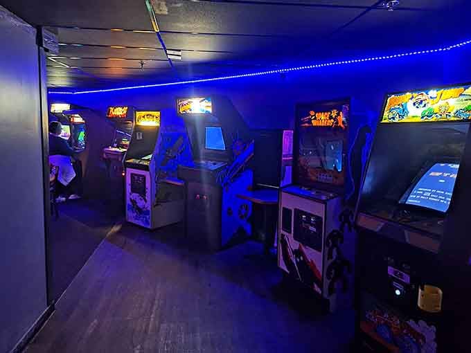 Classic arcade games line the walls, each one ready to transport you back to the golden age of gaming.