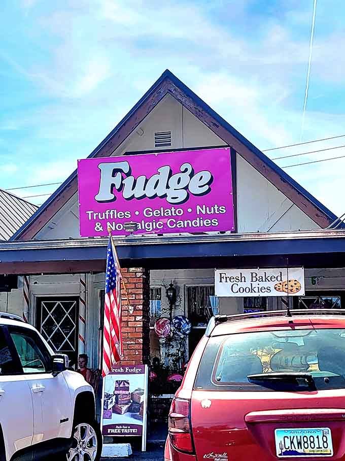 That pink sign isn't just advertising, it's making three promises that this shop absolutely delivers on.