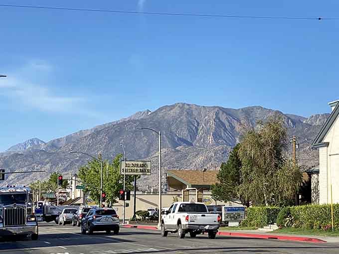 Sierra peaks tower over Bishop neighborhoods where pickup trucks outnumber luxury sedans by a comfortable margin thankfully.