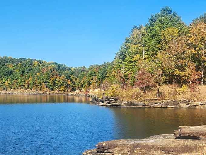 Fall transforms the shoreline into a painter's palette, making every boat ride feel like a scenic tour through paradise.