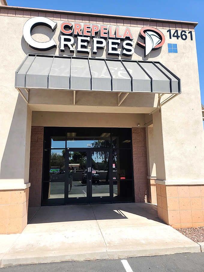 The welcoming storefront of Crepella Crepes in Avondale, where delicious crepes and waffles await you inside this cozy caf&eacute;.