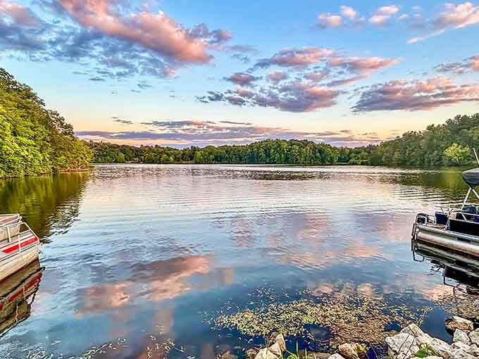 When the sky decides to show off its reflection game, Lake Logan becomes nature's perfect mirror.