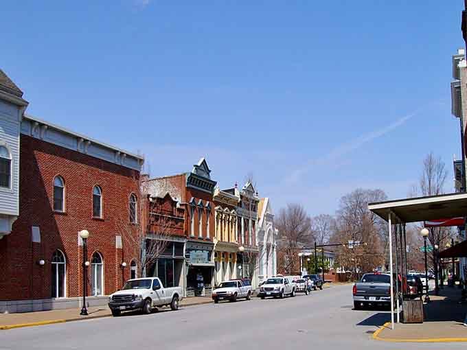 Strolling through New Harmony's peaceful streets reveals colorful storefronts and architectural details that photographers and history lovers absolutely adore exploring together.