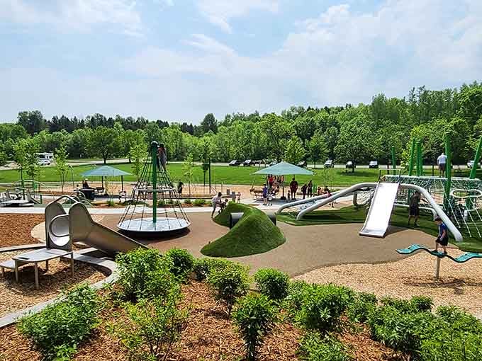Modern playground equipment that actually looks fun instead of like a rejected sculpture from someone's abstract art phase.