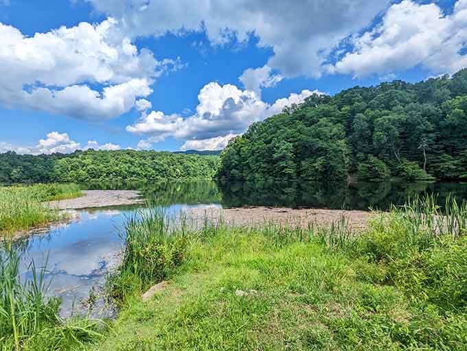 Laurel Lake mirrors the surrounding hills so perfectly, you'll wonder which side is real.