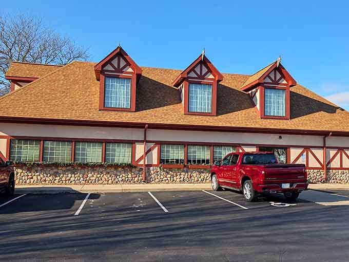 The charming exterior of Norske Nook welcomes pie lovers and hungry diners to this beloved DeForest restaurant and bakery destination.