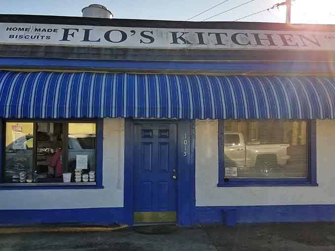 That blue and white striped awning isn't just decoration, it's a beacon calling hungry souls to breakfast bliss.