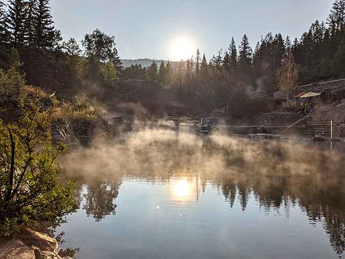 Morning mist dancing across the water creates a scene so peaceful, even your phone will understand being left in the car.