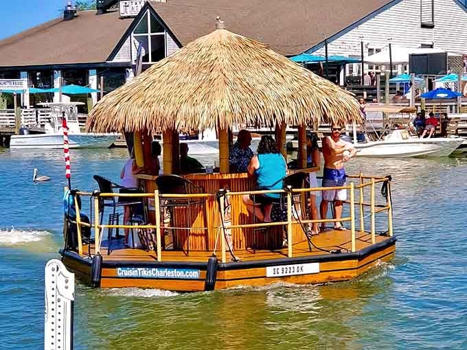 When your afternoon plans include captaining a motorized beach hut past the marina, you're officially winning at life.