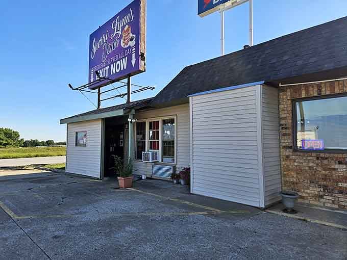 That purple sign isn't just advertising breakfast—it's making a promise that'll change your entire day for the better.