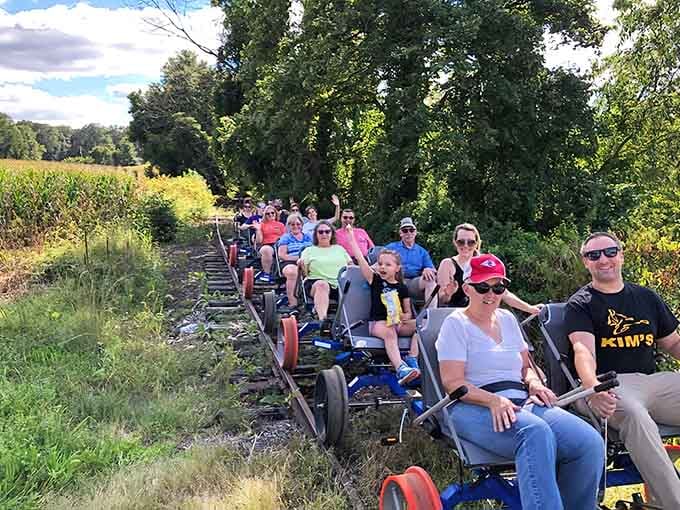 Look at these happy faces pedaling through Pennsylvania countryside like they've discovered the fountain of youth on wheels.
