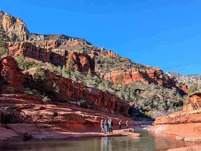 Oak Creek's red canyon walls have been perfecting this view for millions of years, and honestly, they nailed it.