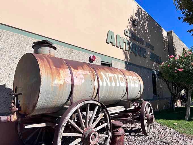 That vintage water wagon outside isn't just decoration, it's your first clue you've found treasure central.