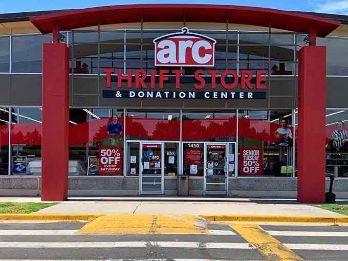 That bright red storefront promises bargains inside, and trust me, it delivers beyond your wildest thrifting dreams.