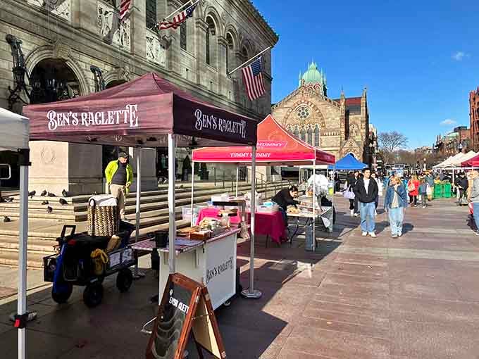 Colorful tents spread across Copley Square like a vibrant garden of fresh produce, without any of the gardening work.