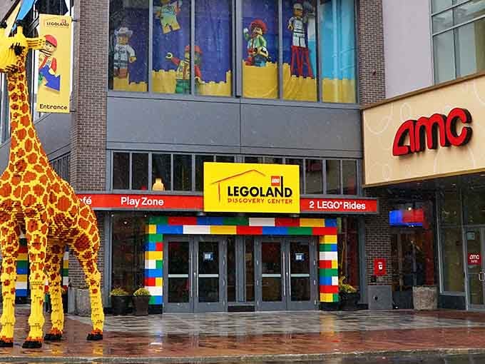 That LEGO giraffe outside isn't just decoration, it's a promise of the brick-built wonderland waiting inside.