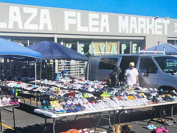 Outdoor vendors transform ordinary folding tables into shoe emporiums that would make Imelda Marcos pause for a browse.