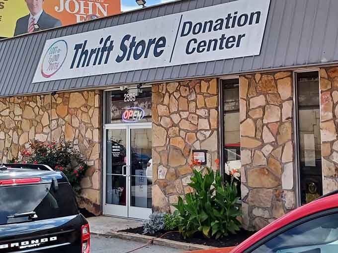 That stone facade says "thrift store," but your wallet's about to experience luxury-level savings inside.