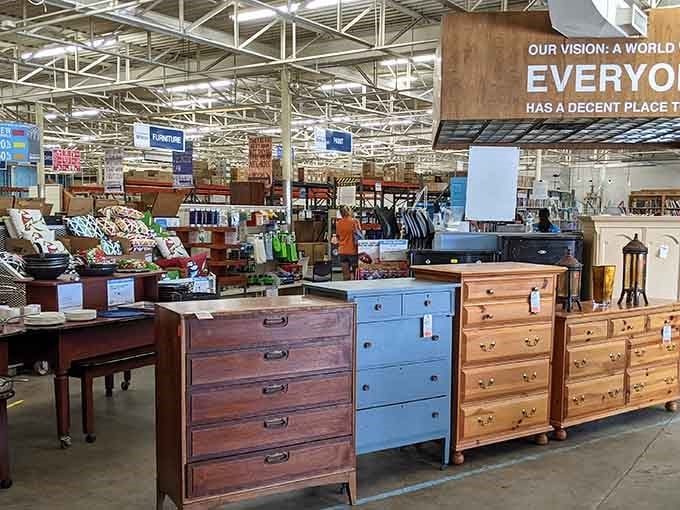 Those warehouse ceilings and endless aisles mean you can browse without doing the awkward sideways shuffle past other shoppers.