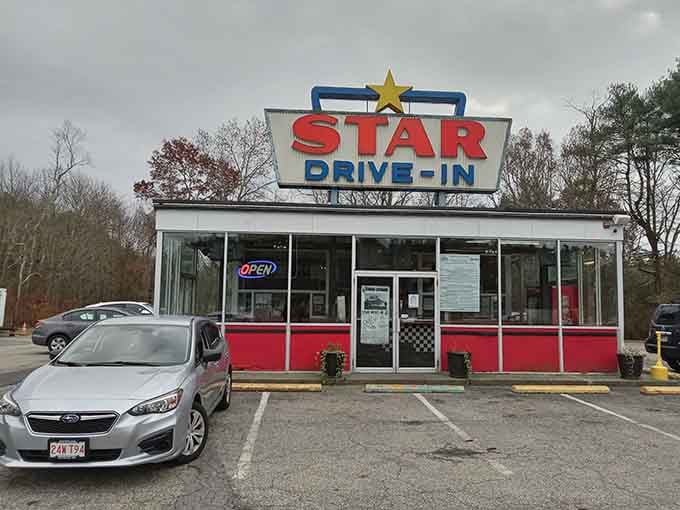 The red and white exterior screams classic Americana louder than a Fourth of July fireworks display.