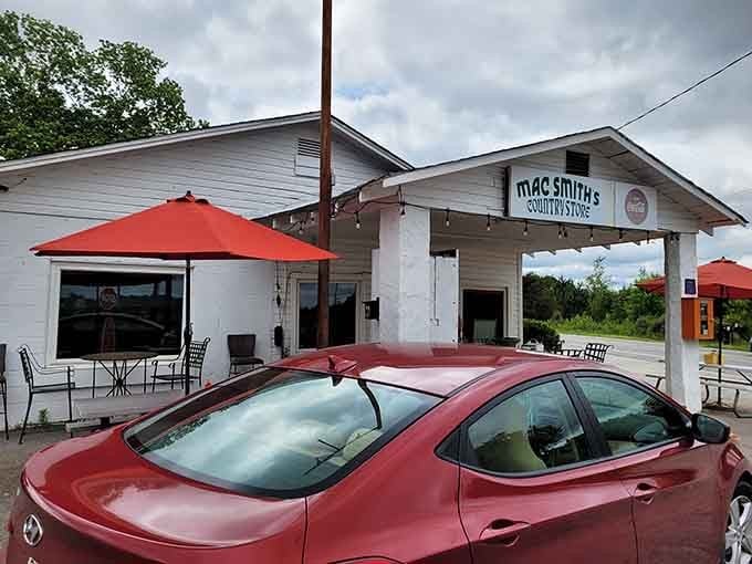 Those red umbrellas aren't just shade, they're beacons guiding hungry souls to burger paradise.