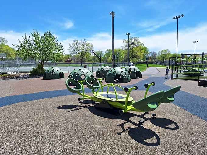 That cheerful dragonfly spinner welcomes wheelchairs and giggles alike, because inclusive play should always look this fun.