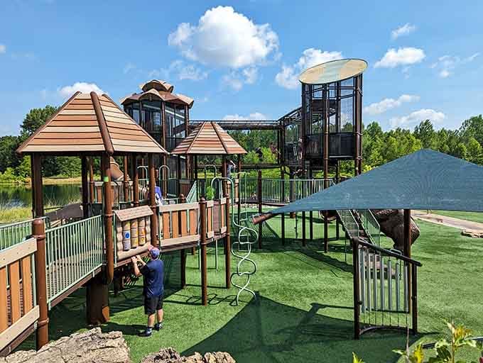 Multiple levels of fun await at this impressive playground structure that keeps kids entertained for hours on end.