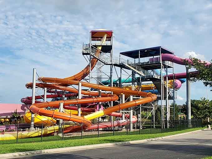This towering maze of slides looks like someone gave a roller coaster swimming lessons and it passed with flying colors.
