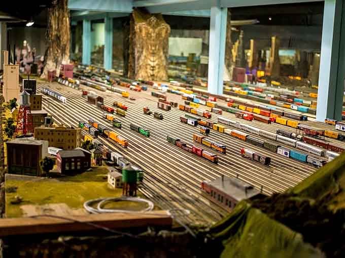 When parallel tracks multiply like this, you're either witnessing railroad heaven or someone's magnificent obsession made real.