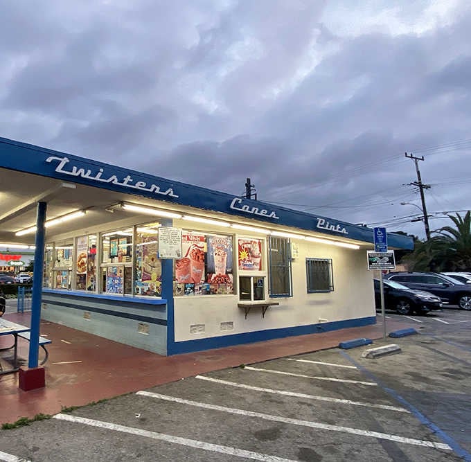 That blue and white exterior isn't just pretty, it's a time portal back to when drive-ins ruled California.