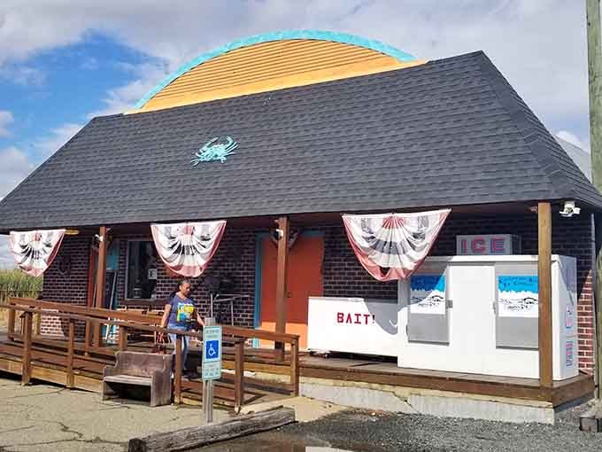 That blue crab on the roof isn't just decoration, it's a promise of what's waiting inside for you.