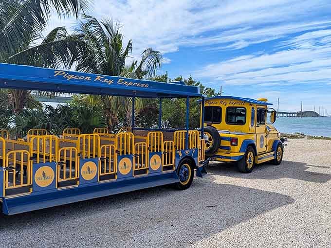 That cheerful yellow and blue train isn't heading to a theme park, it's your ticket to Florida history.