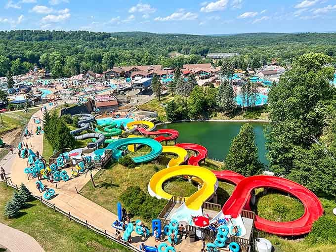 Thirty-seven acres of pure aquatic joy sprawling across the Pocono Mountains like summer's greatest hits album.
