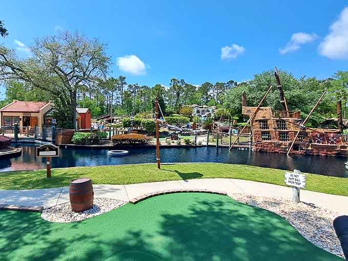 When your putting green includes a full pirate village and waterfalls, you're officially playing at a higher level.