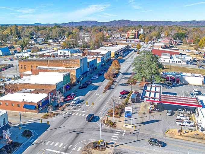 From above, Walhalla's downtown reveals its charming grid where every street leads to another delightful discovery waiting to happen.