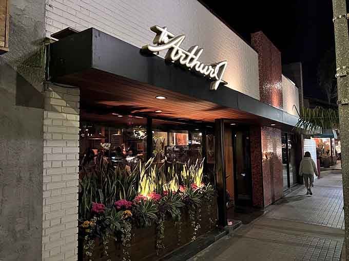 Evening glow transforms this steakhouse into a beacon for anyone who takes their protein seriously and their atmosphere even more so.