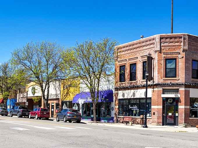Historic storefronts line Main Street, proving that character beats cookie-cutter development every single time without question.