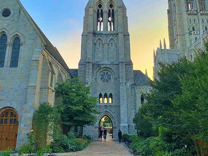 Golden hour at a Gothic cathedral hits different when you realize it's closer than your favorite cheesesteak joint.
