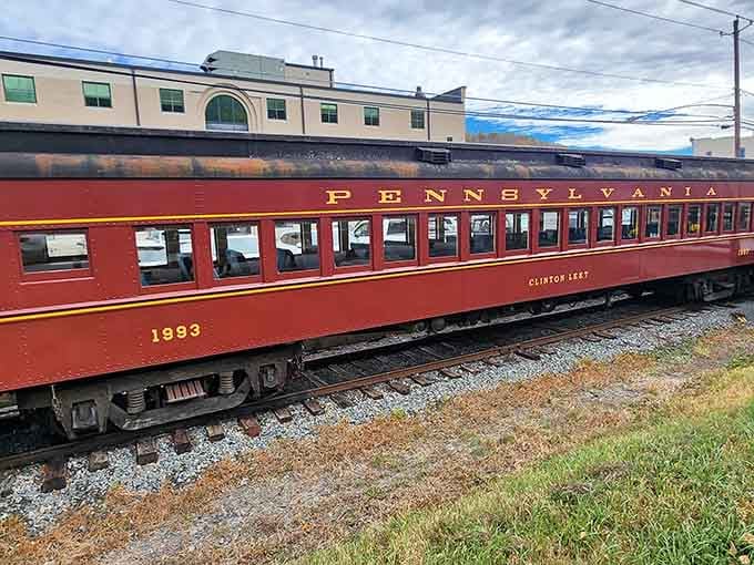 That striking burgundy and gold livery is more than just paint&mdash;it hints at the adventure waiting aboard this vintage train.