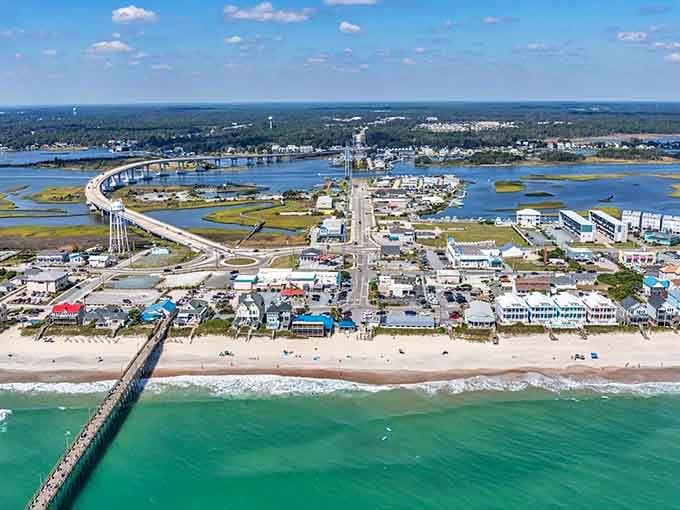 From above, Surf City reveals its secret: it's basically a waterfront sandwich with the best views on both sides.