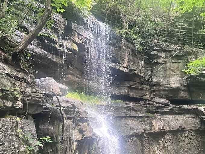 Multiple cascades tumble through the layered limestone, proving that good things really do come in tiers.