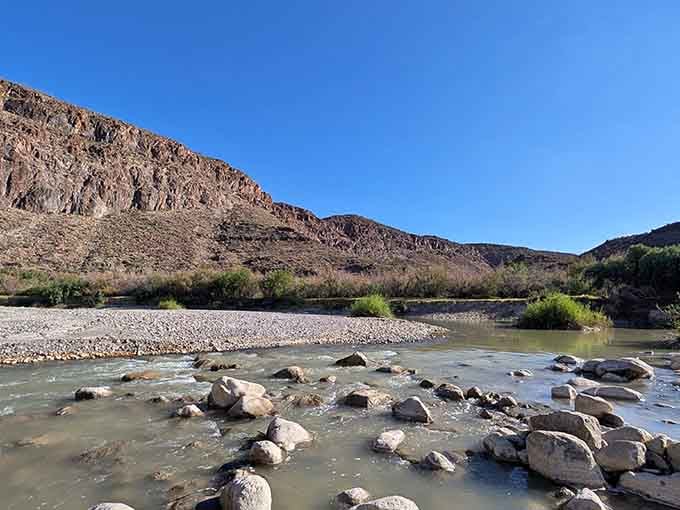 The Rio Grande meanders through volcanic cliffs like it's been doing this forever, because it has.
