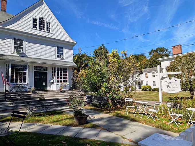 The white clapboard exterior and charming patio seating make this breakfast spot look like it belongs on a postcard.
