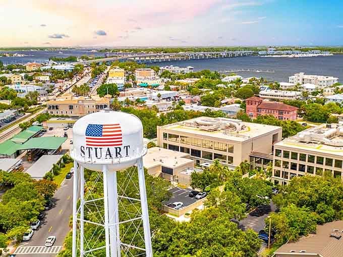 That iconic water tower isn't just infrastructure, it's Stuart's way of making sure you never forget where paradise is located.