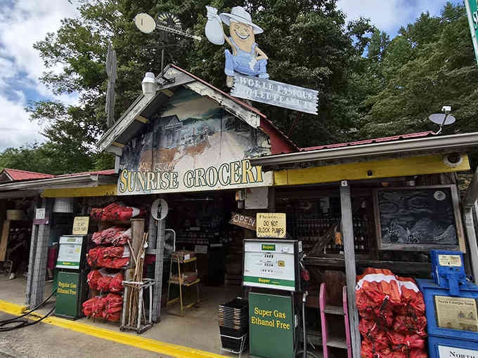 The rustic storefront practically begs you to pull over, promising the kind of authentic experience chain stores can't replicate.