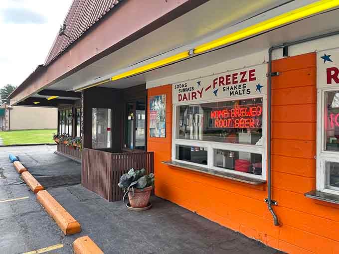 That orange exterior isn't whispering its presence, it's announcing that something delicious is about to happen here.