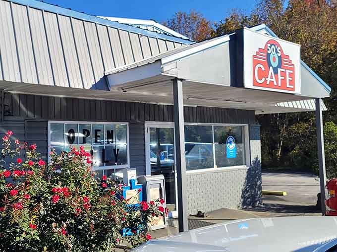 That bold retro signage against the autumn sky promises breakfast dreams come true inside this charming throwback diner.